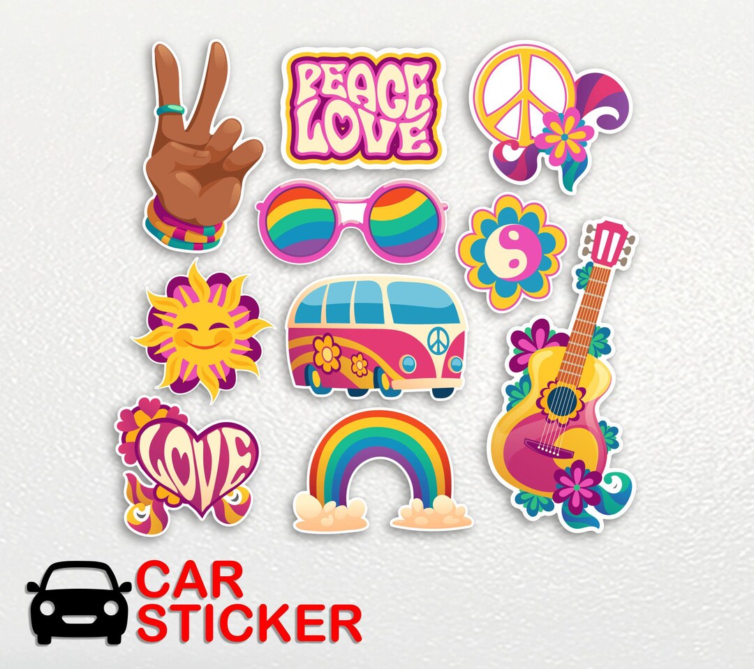 Hippy Stickers Car Sticker Hippie Set Stickers Hippy Pack 10 Pcs Car ...