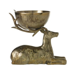 Deer Stag Bowl, Deer Buck Bowl, Large Brass Bowl, Christmas Centerpiece ...