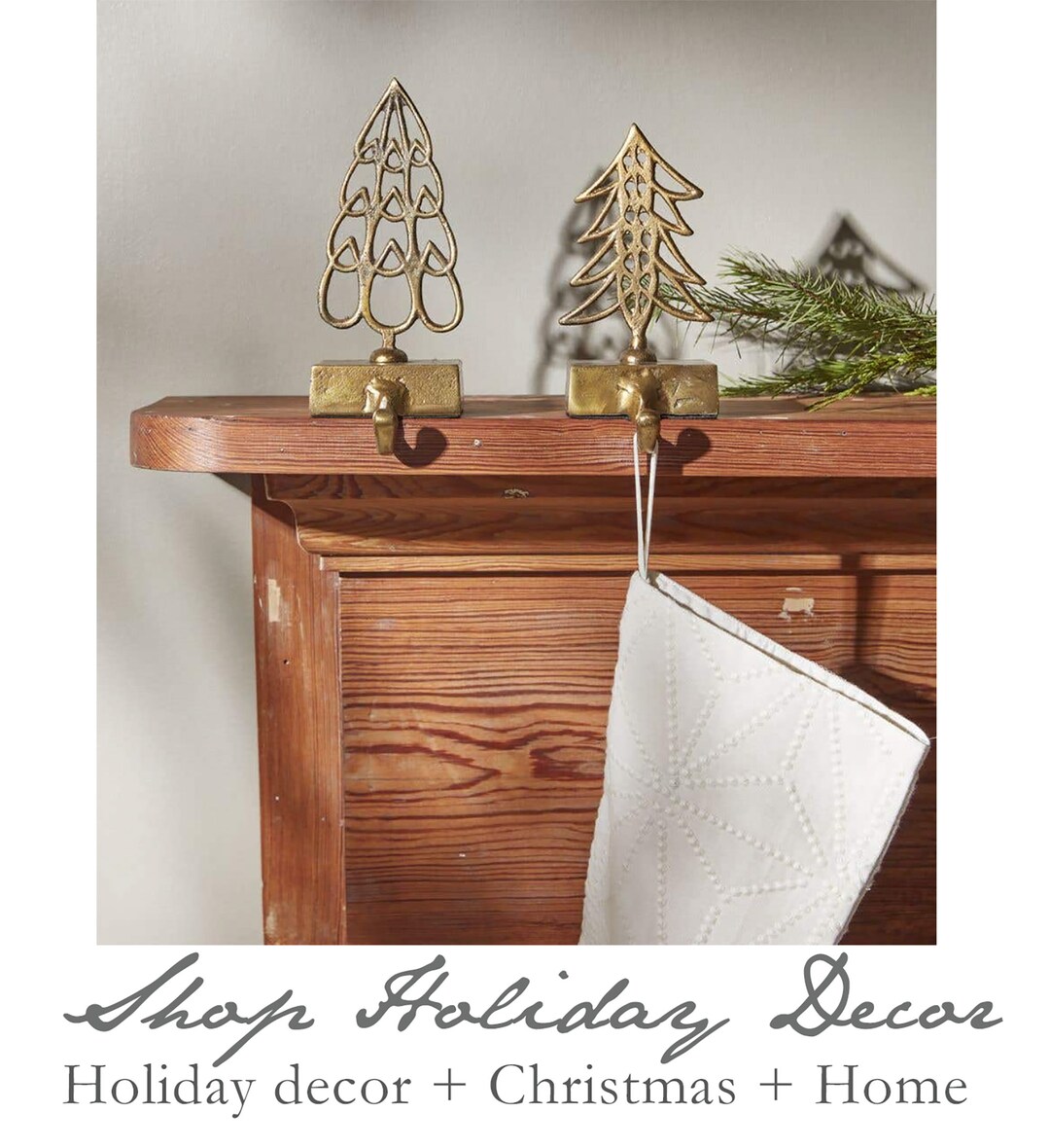 Fir or Spruce Tree Stocking Holder, Christmas Stocking Holder, Mantel ...