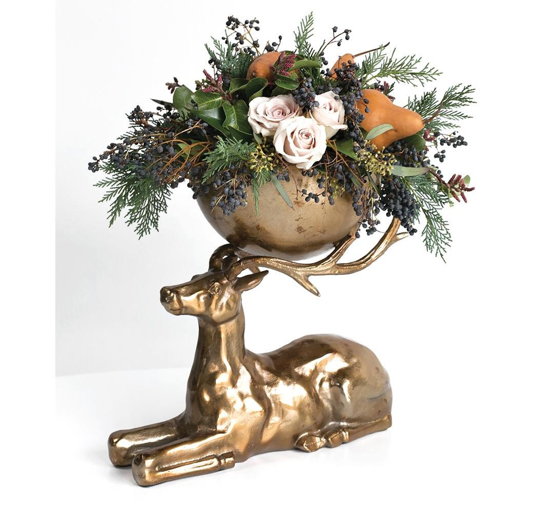 Deer Stag Bowl, Deer Buck Bowl, Large Brass Bowl, Christmas Centerpiece ...