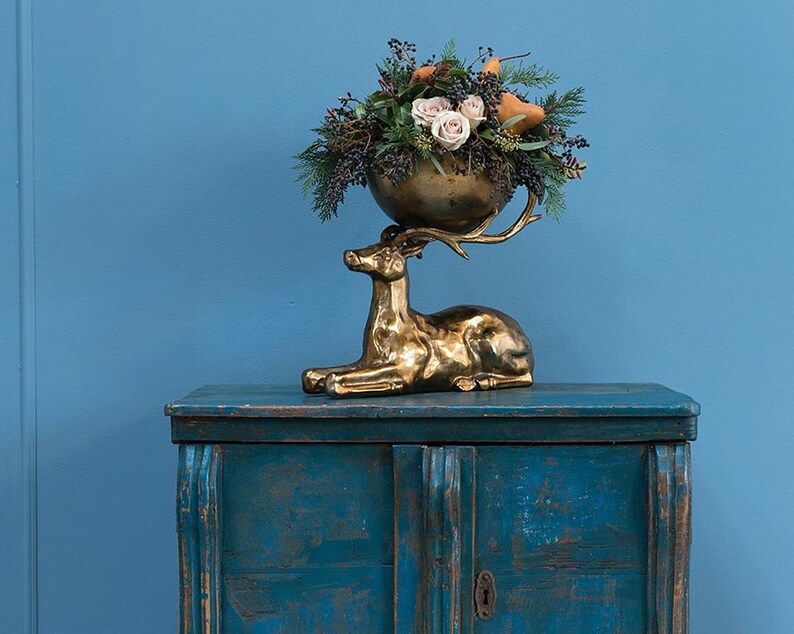 Deer Stag Bowl, Deer Buck Bowl, Large Brass Bowl, Christmas Centerpiece ...