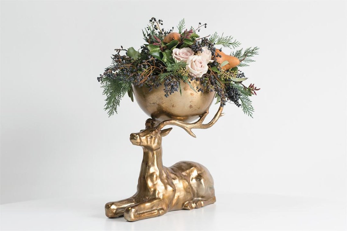 Deer Stag Bowl, Deer Buck Bowl, Large Brass Bowl, Christmas Centerpiece ...