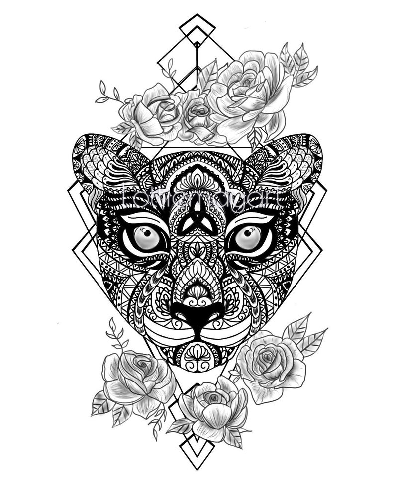 Leopard Mandala Design With Flowers Downloadable Transparent - Etsy