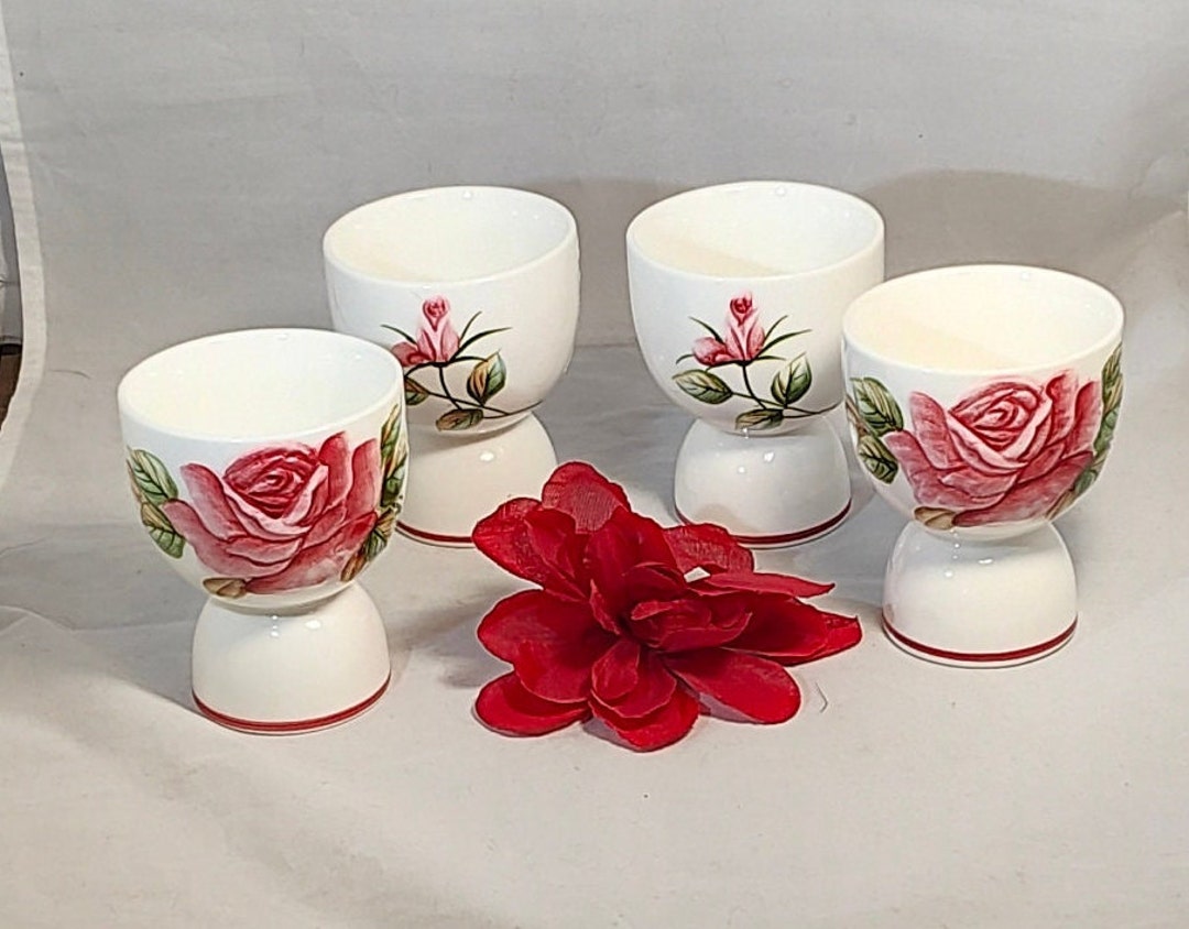 Lefton Americana Embossed Rose Porcelain Egg Cups, Set of 4 - Etsy