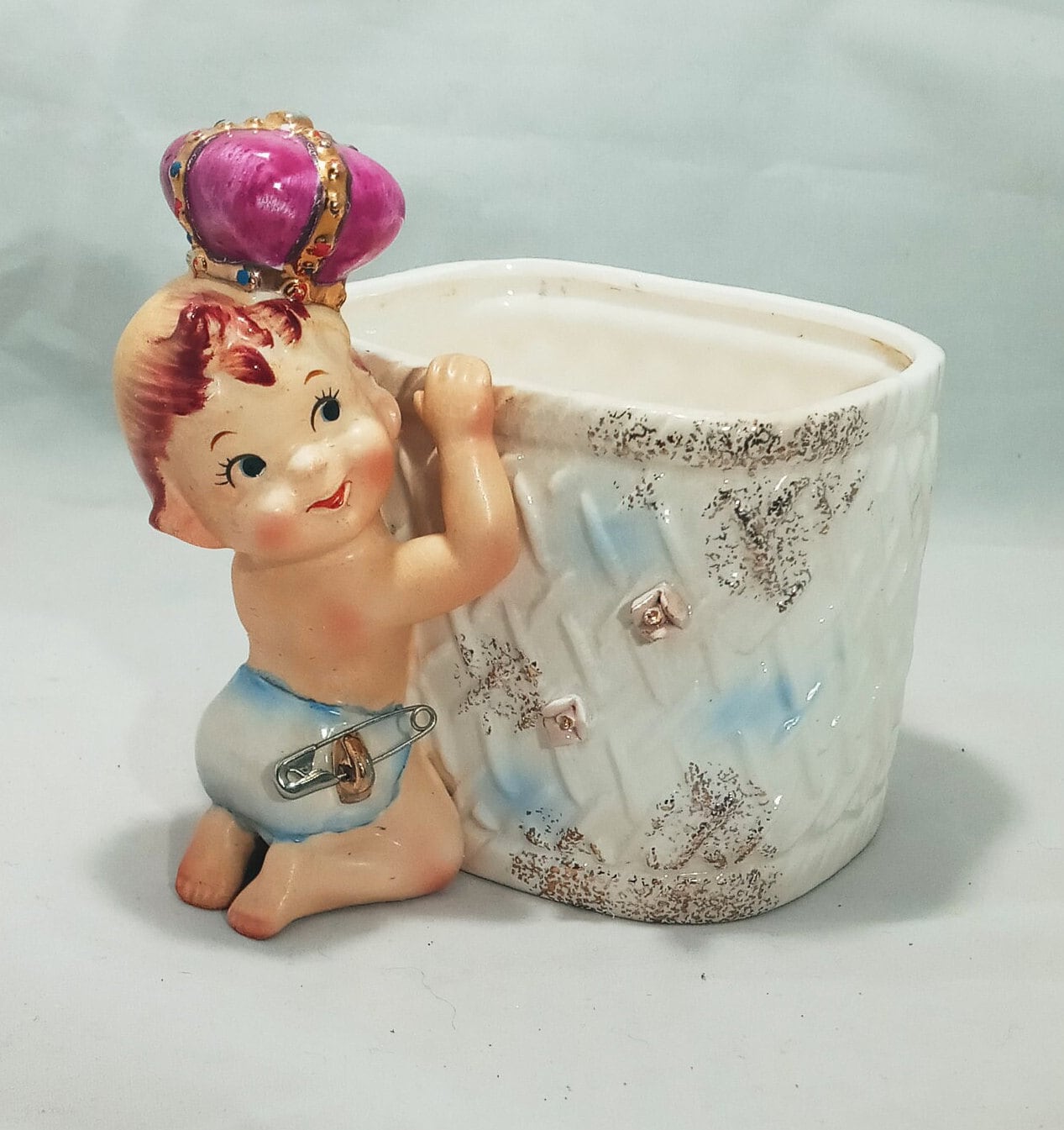 Adorable Lefton Planter, Ceramic, 1950's, Japan, Baby in Blue Diaper - Etsy