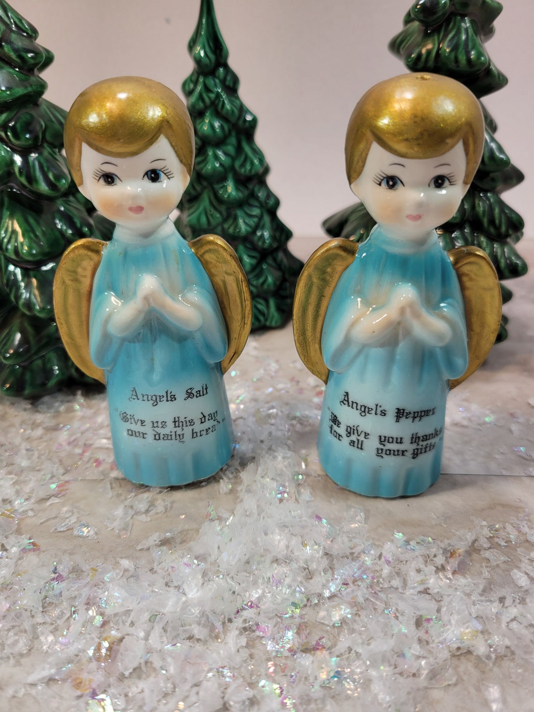 Praying Angels in Blue and Gold Salt and Pepper Shakers, Vintage ...