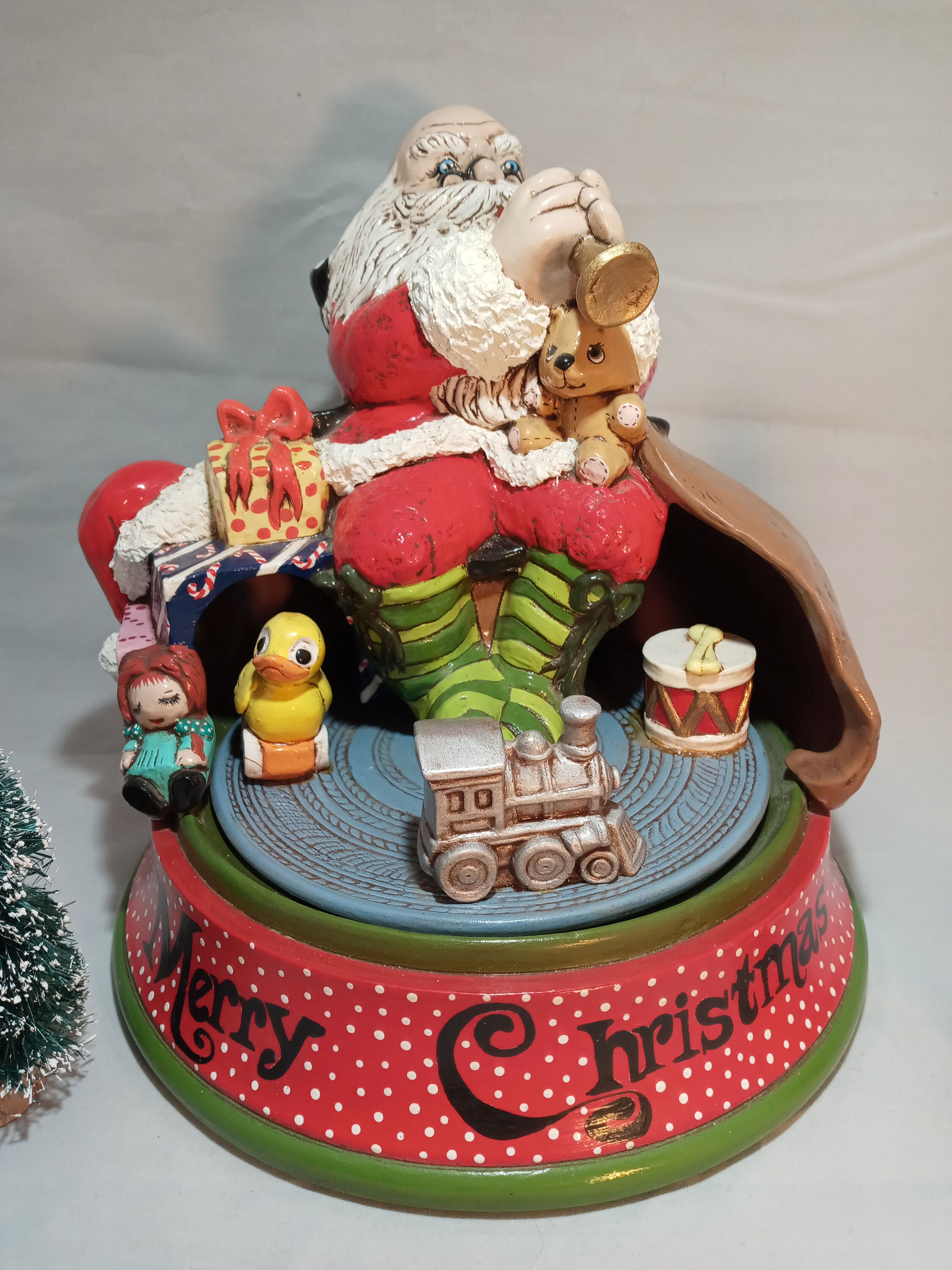 Santa Animated Music Box Handmade, Ceramic, 1985, Christmas Decoration ...
