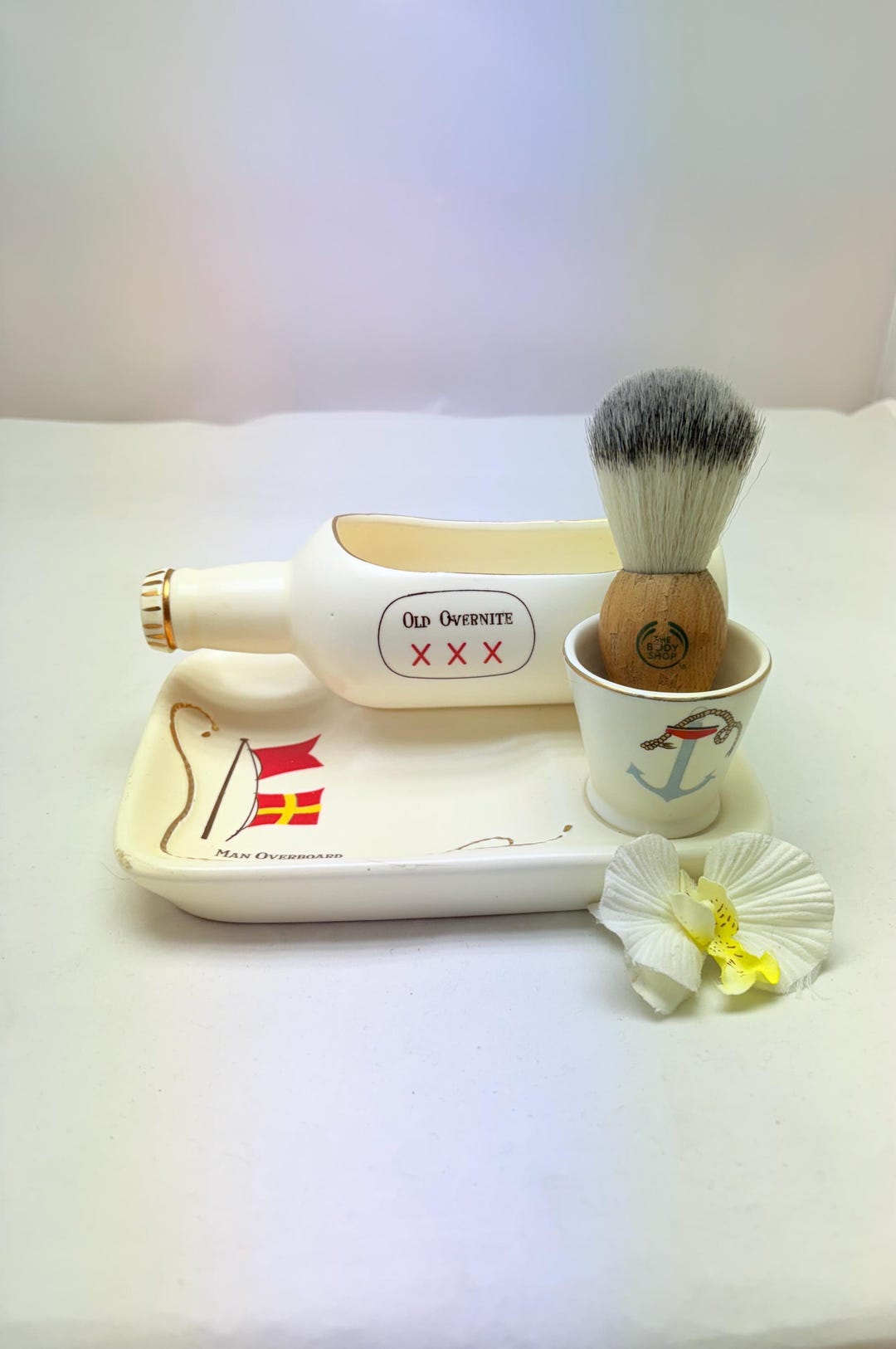 Vintage Shaving Tray Nautical Enesco Man Overboard Dresser Cup Razor ...