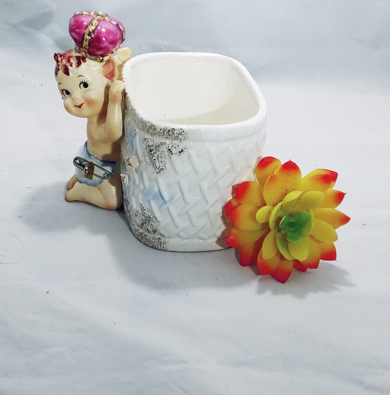 Adorable Lefton Planter, Ceramic, 1950's, Japan, Baby in Blue Diaper - Etsy