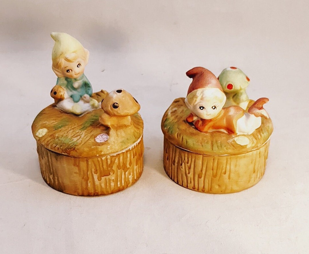 HOMCO Ceramic Mushroom Elf's, Pixies Trinket Box's, Jewelry, Vintage ...
