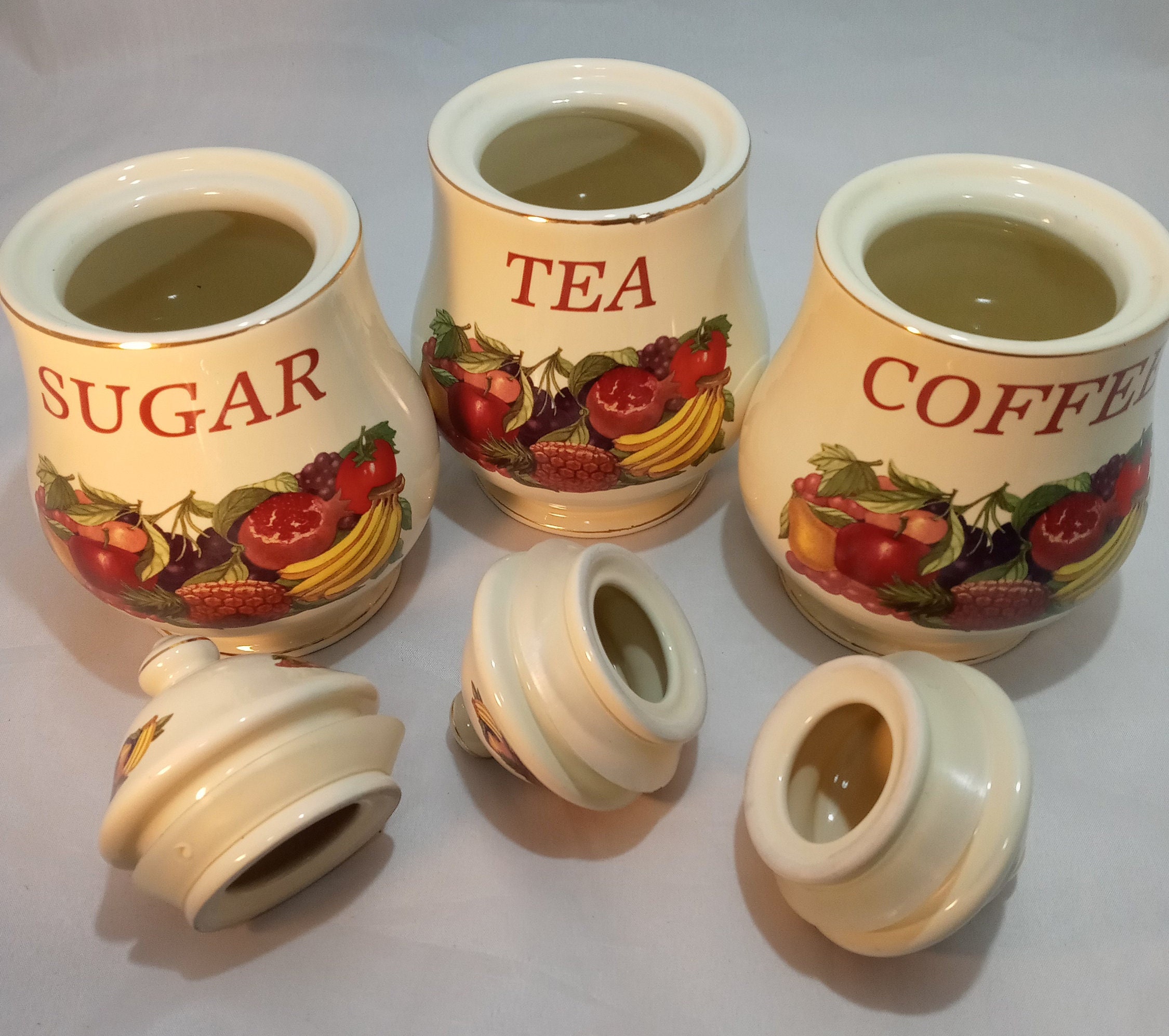 Vintage Canister Set With Gold Trim, Kitchen Decor, Home & Living, - Etsy