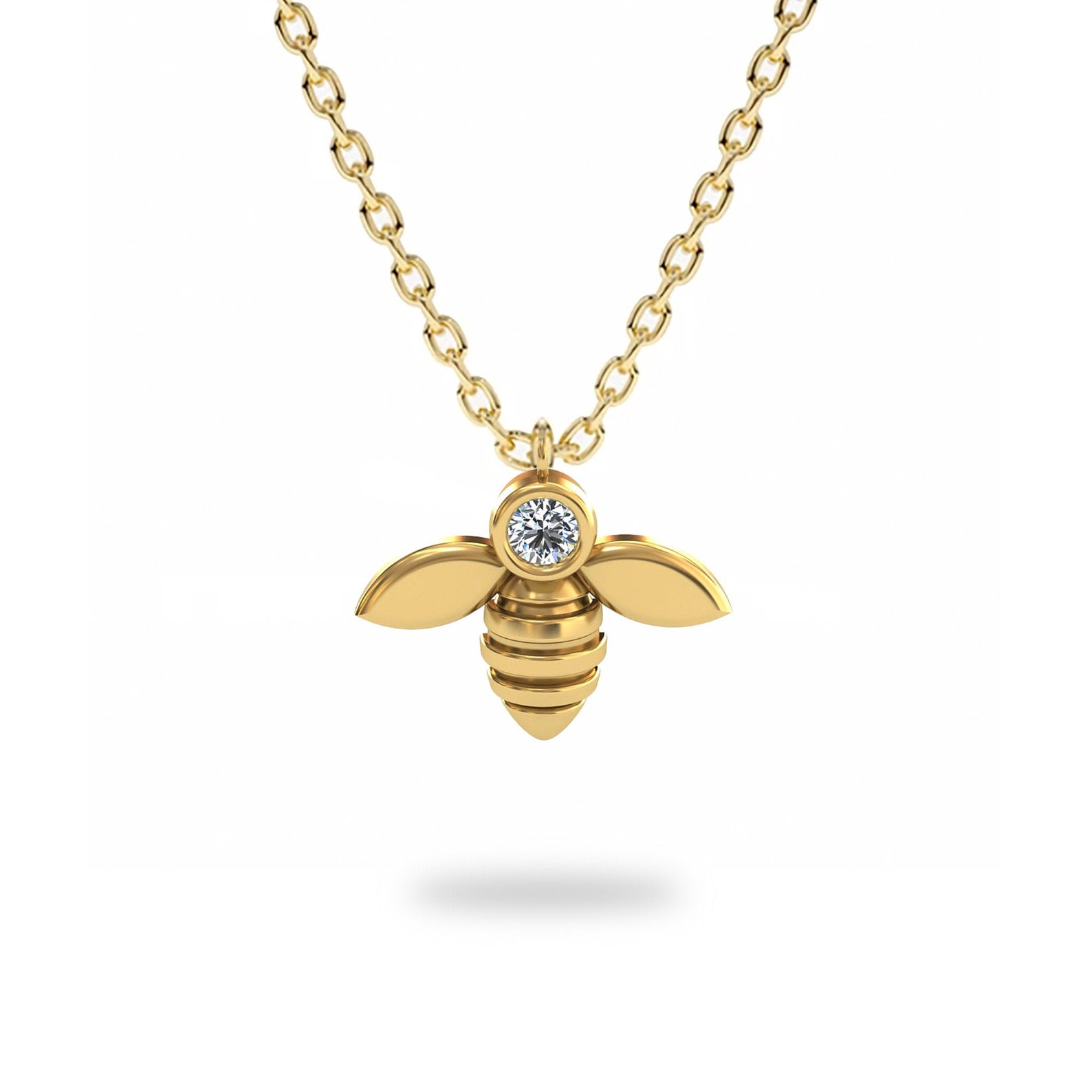 14k Gold Honey Bee Diamond Necklace / Solitaire Diamond Symbol | Etsy