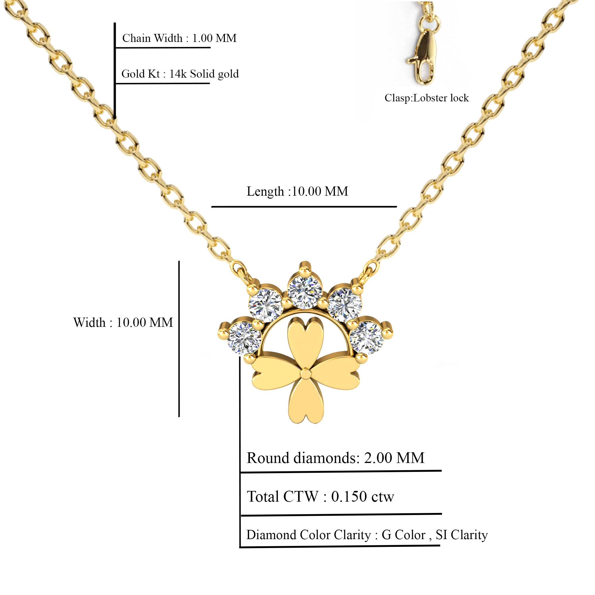 14k Gold Diamond Crown Clover Necklace / Diamond Clover - Etsy