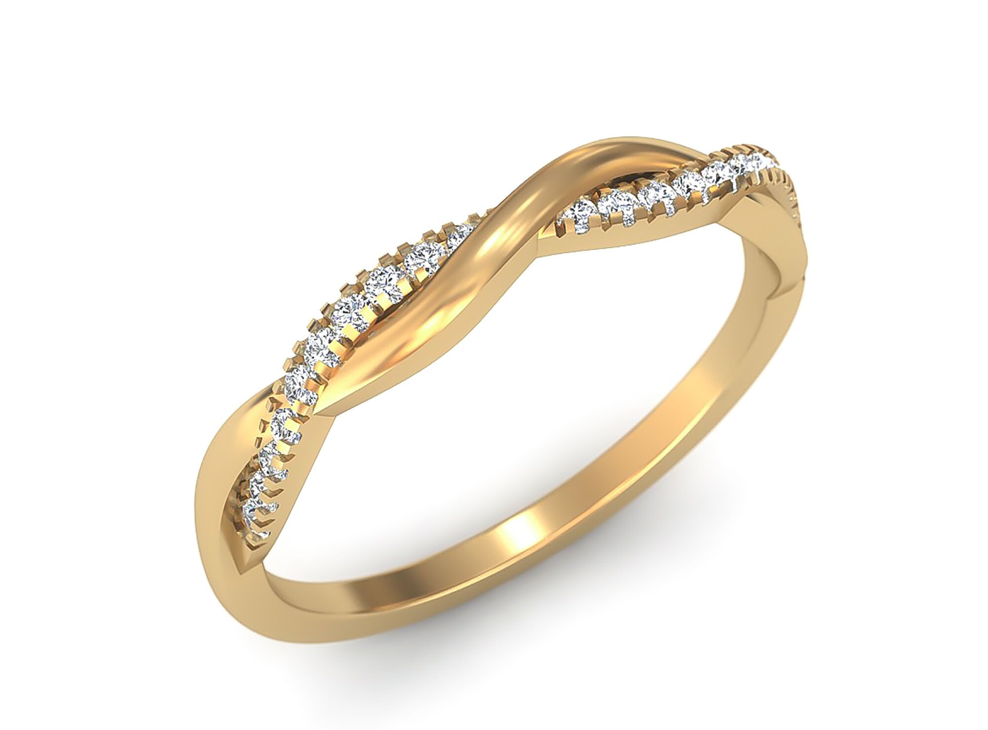 14K Gold Weaving Braid Diamond Ring / 14k Solid Gold Stacking Round ...