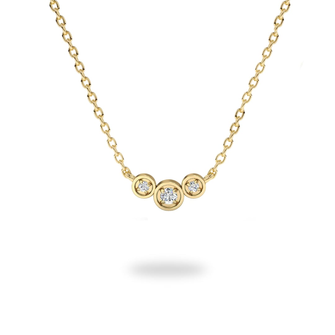14k Gold Trio Diamond Necklace / Three Stone Diamond Necklace - Etsy