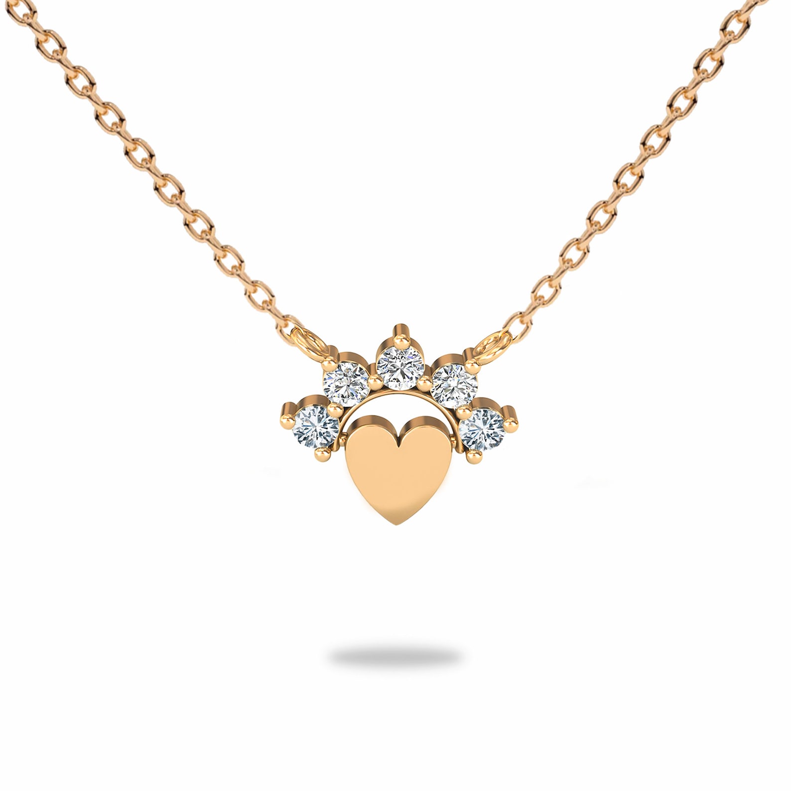 14k Gold Heart Crown Diamond Necklace / Diamond Heart Chocker - Etsy