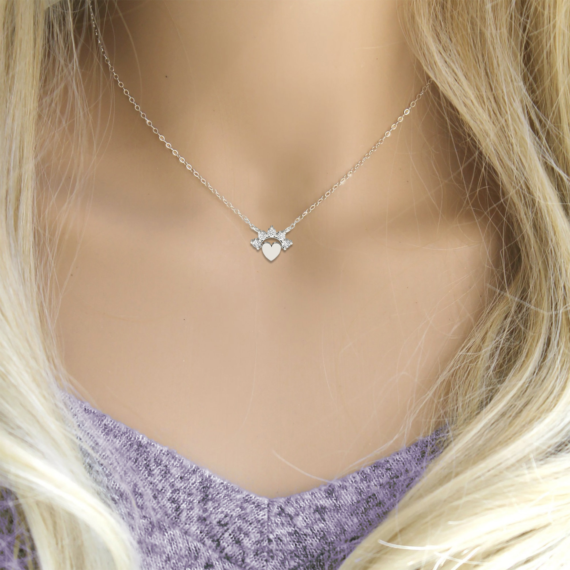 14k Gold Heart Crown Diamond Necklace / Diamond Heart Chocker - Etsy