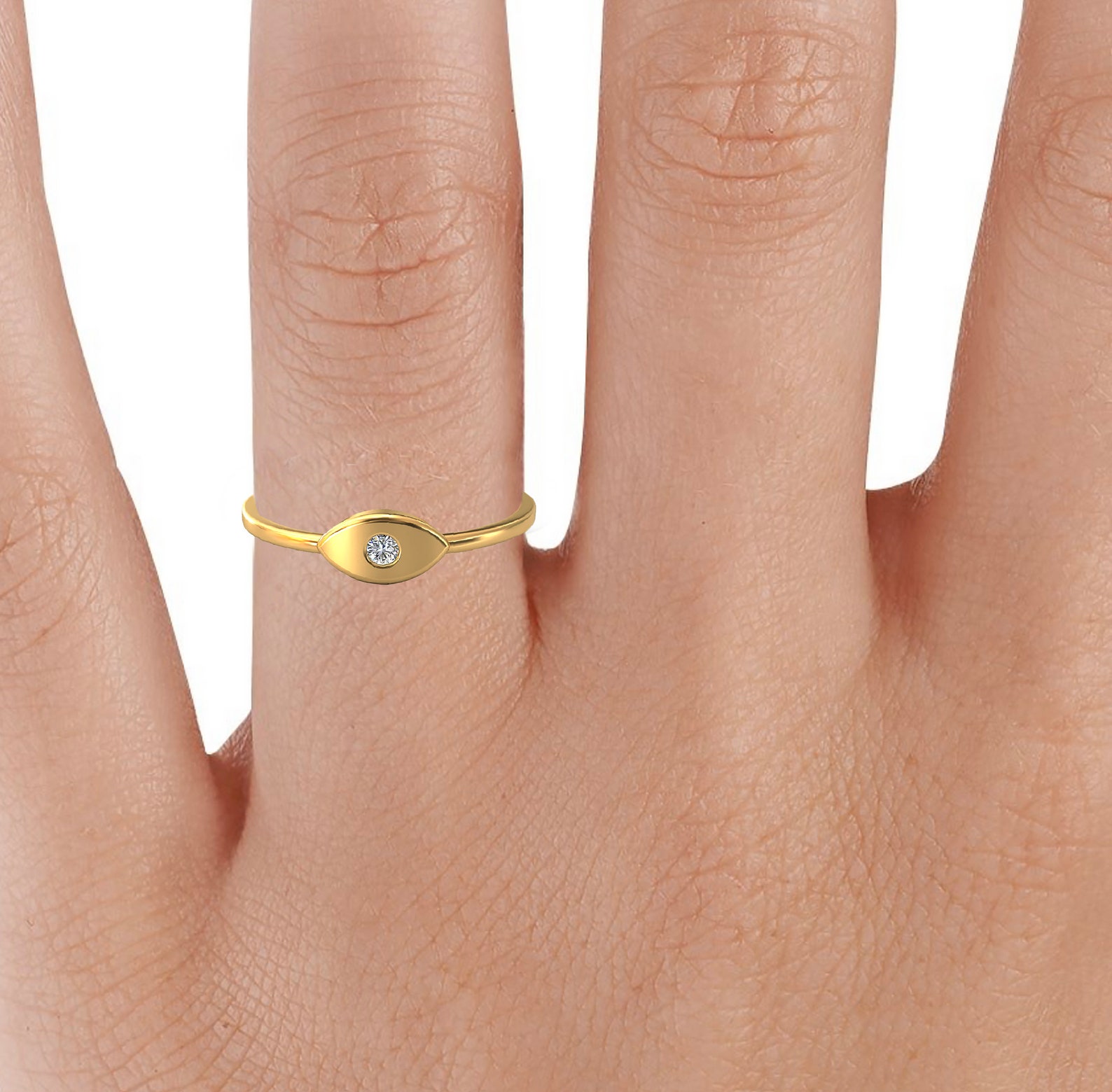 14k Gold Single Diamond Bezel Set Ring / Solitaire Diamond Eye - Etsy