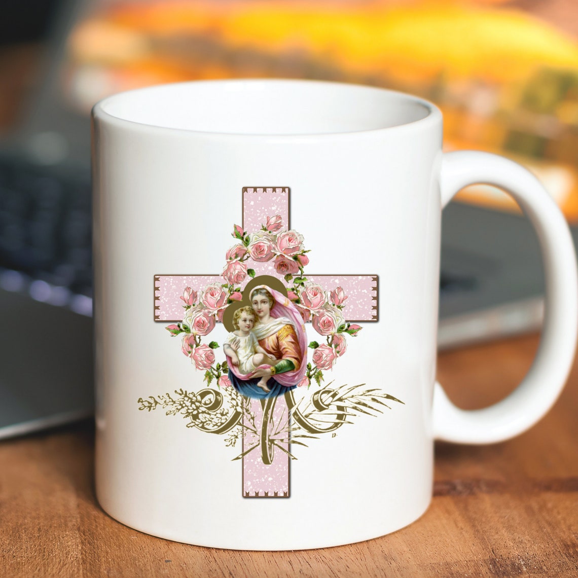Virgin Mary Jesus Pink Roses Cross Digital INSTANT Download Catholic ...