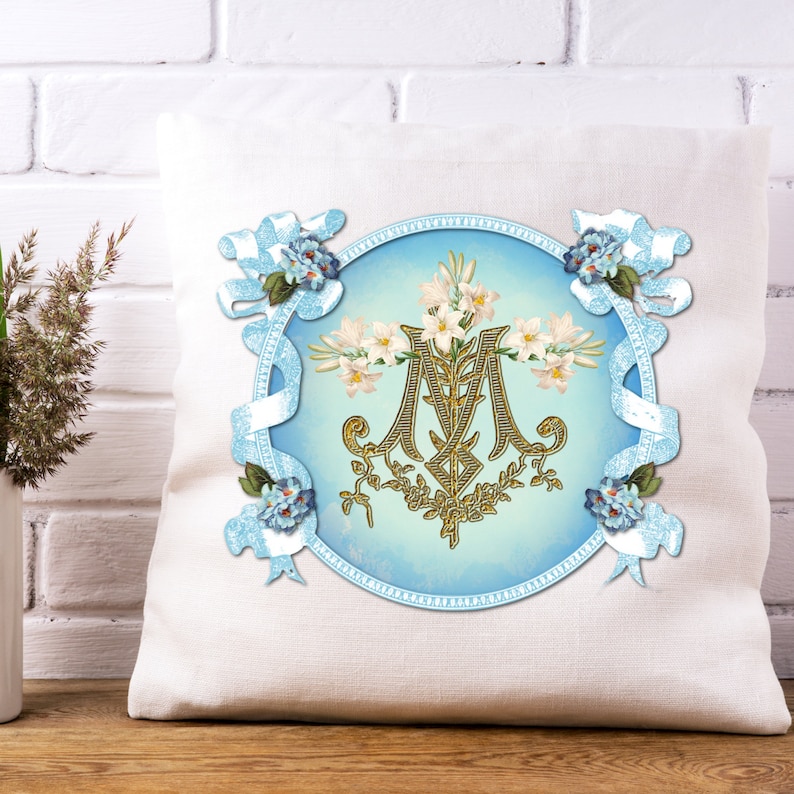 Virgin Mary Monogram Print – Gold M With Lilies (digital Download) - Etsy