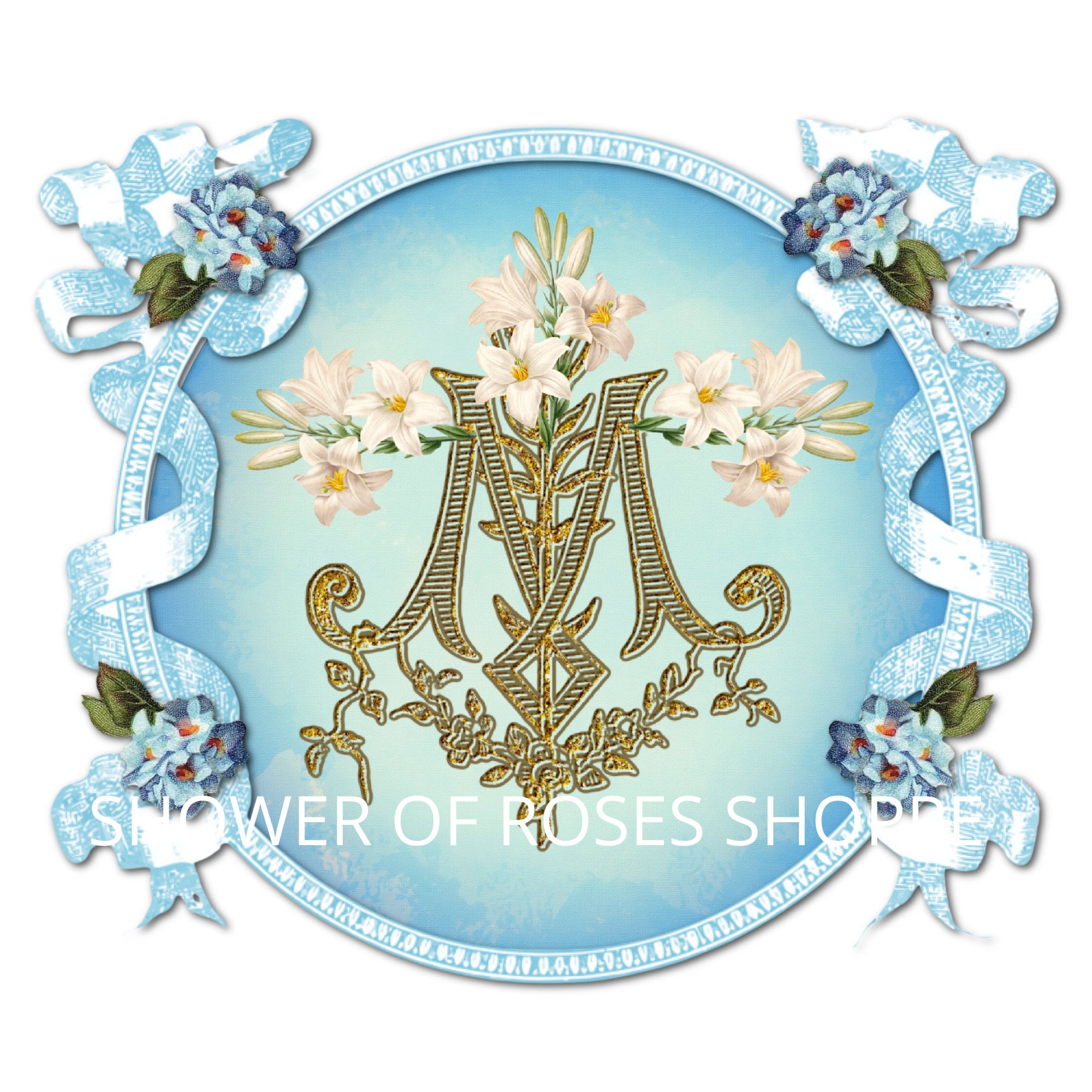 Virgin Mary - MARIAN Monogram With Lilies , Download PNG, Catholic ...