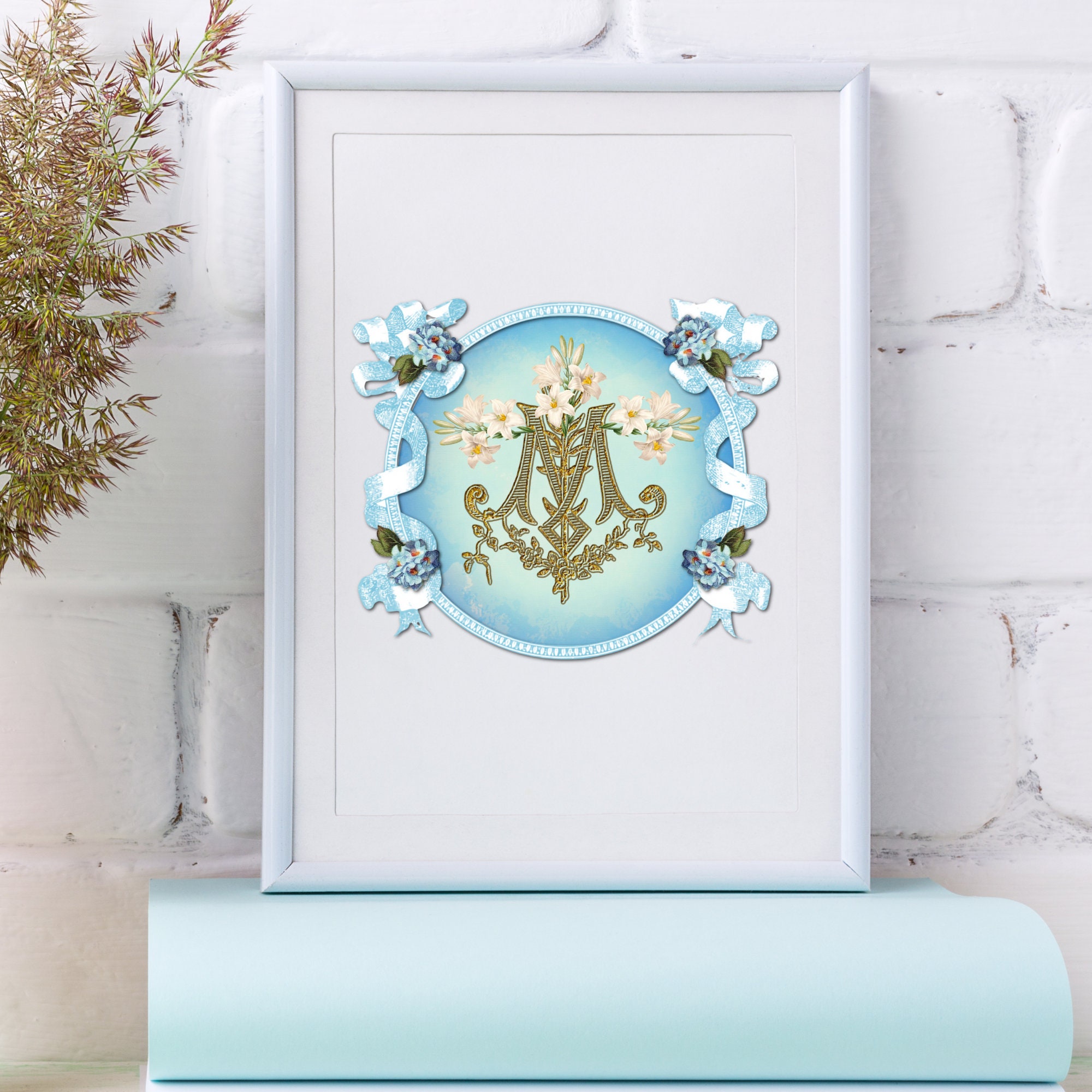 Virgin Mary - MARIAN Monogram With Lilies , Download PNG, Catholic ...