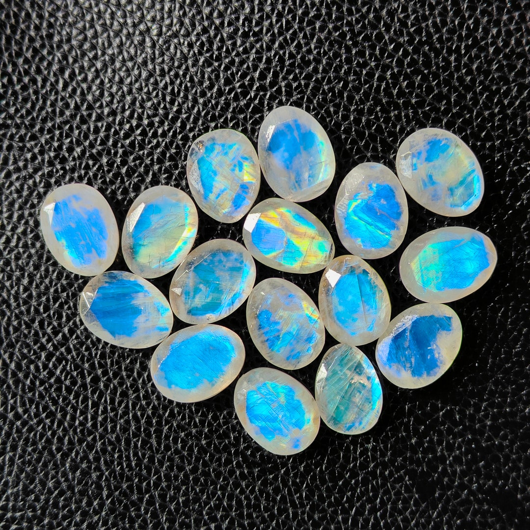 AAA Quality Blue Rainbow Moonstone Faceted Cut 10 Pieces Egg Shape Size ...