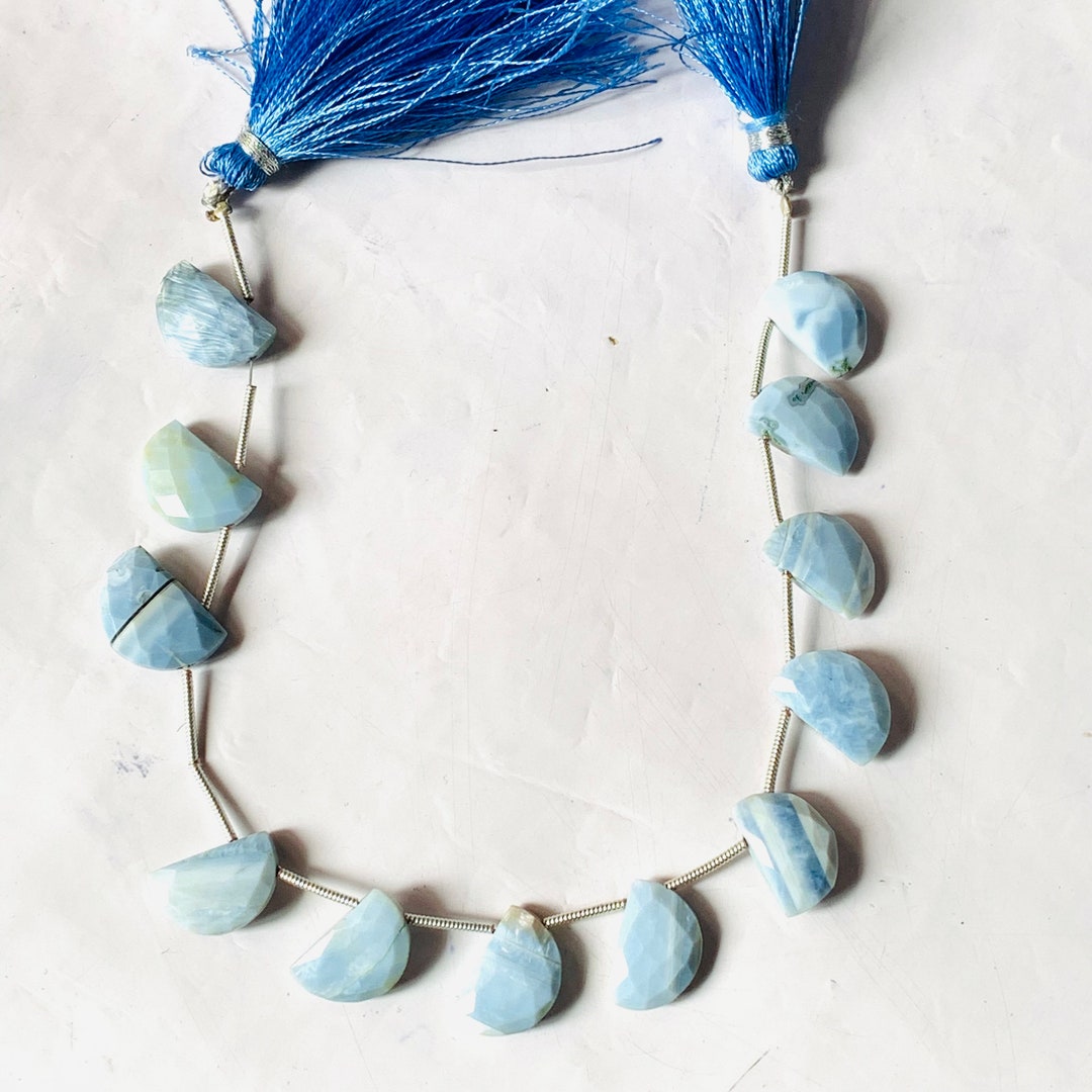 Natural Blue Lass Briolette Haff Moon Gemstone Strand D Shape Beads 12 ...