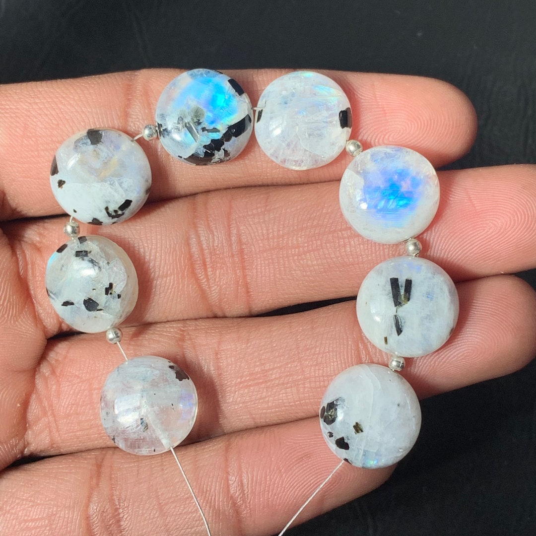 Flashy Black Spot Rainbow Moonstone Cabochon Gemstone Size 14 MM Best ...