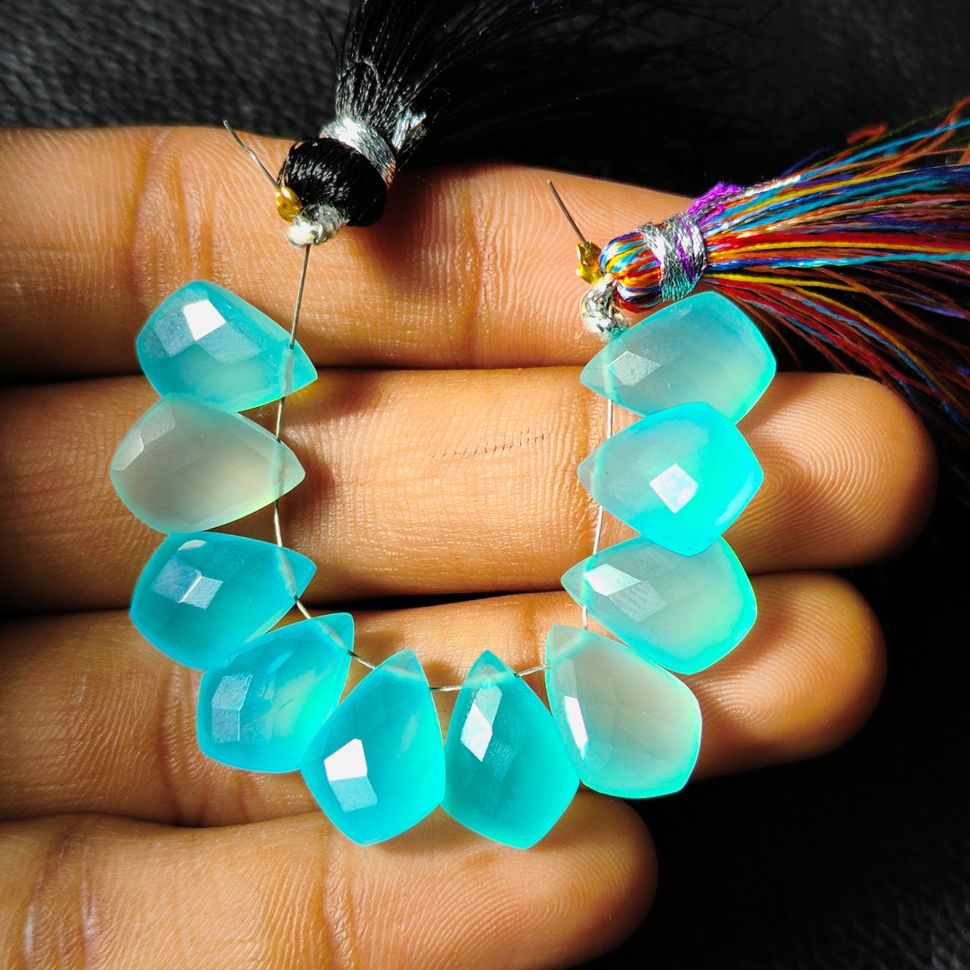 Top Quality Aqua Chalcedony Briolette Strand Gemstone Size 14x10 MM ...
