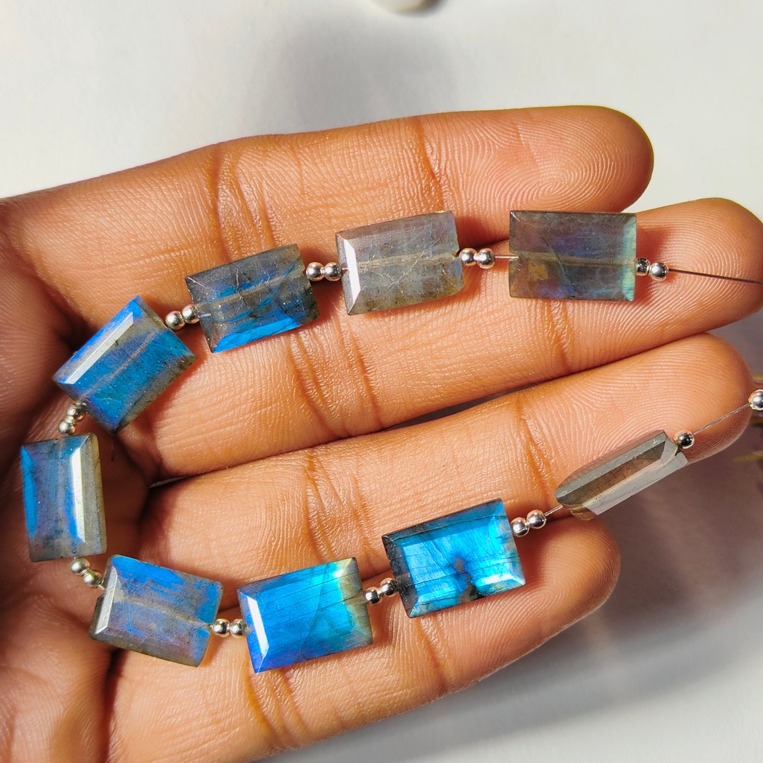 Blue Flashy Labradorite Faceted 10 Beads Size 14x10 MM Cut Rectangle ...