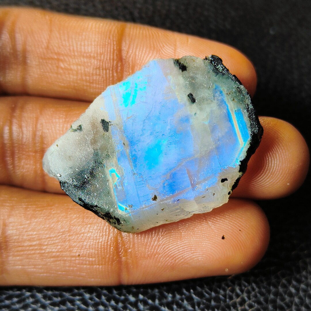 Blue Flashy Rainbow Moonstone Rough Both Side Flat Polish Size 36x26x8 ...