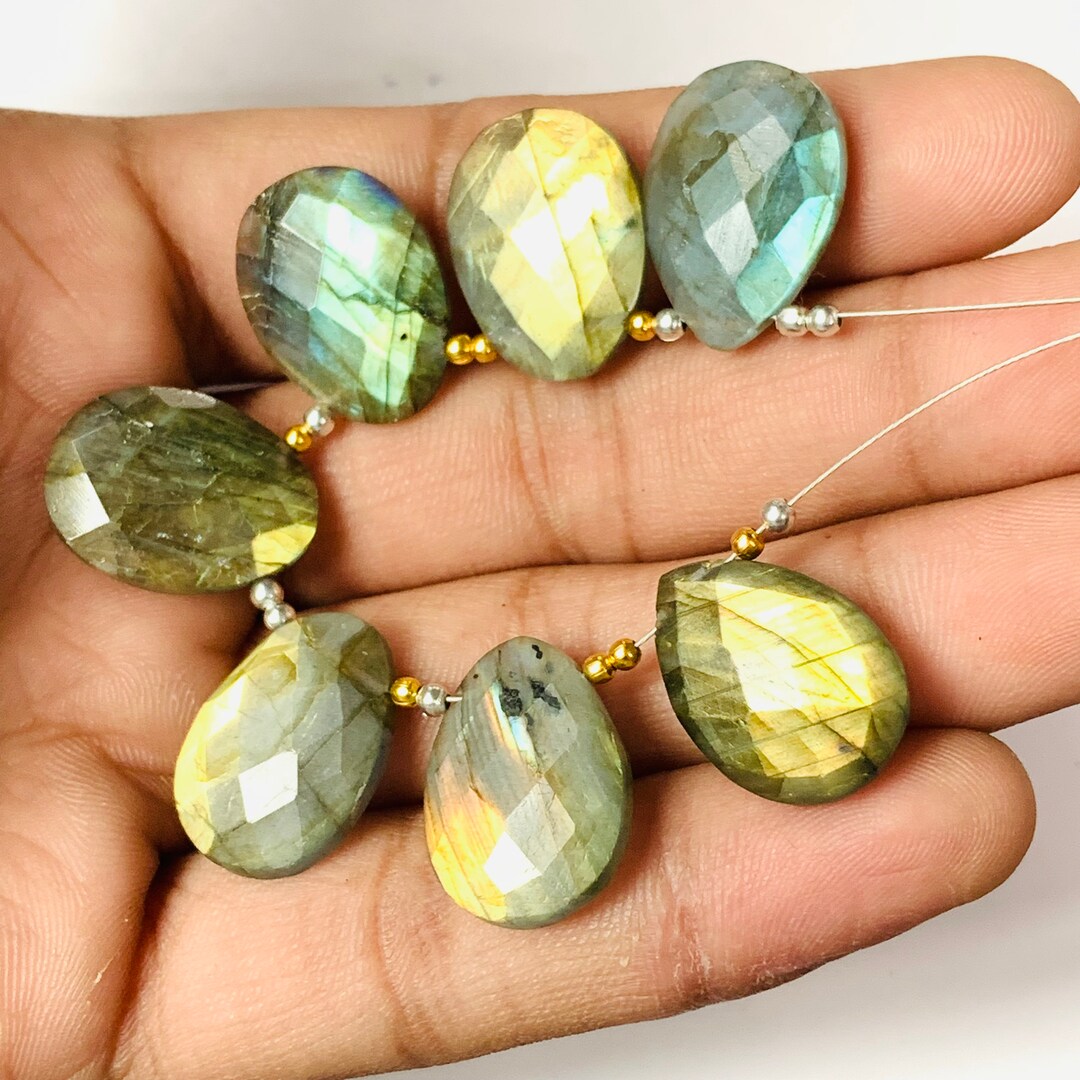 Beautiful Full Yellow Flashy Labradorite Briolette Egg Shape Strand ...