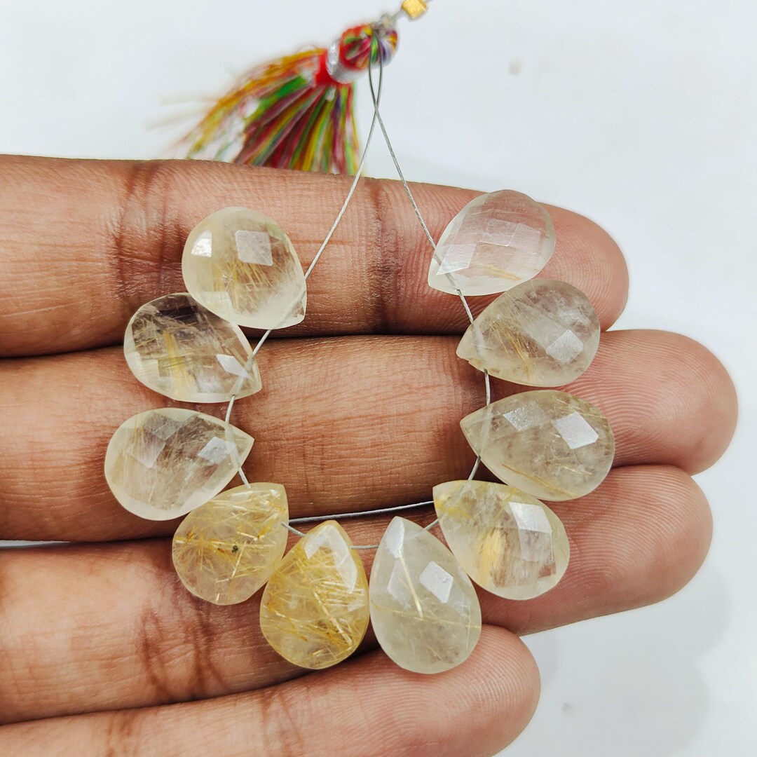 Amazing Golden Rutile Briolette Cut Strand Gemstone Approx. Size 14x10 ...