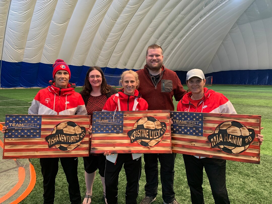 Rustic American Flag, Soccer and Football Sport, Custom Carved, High ...