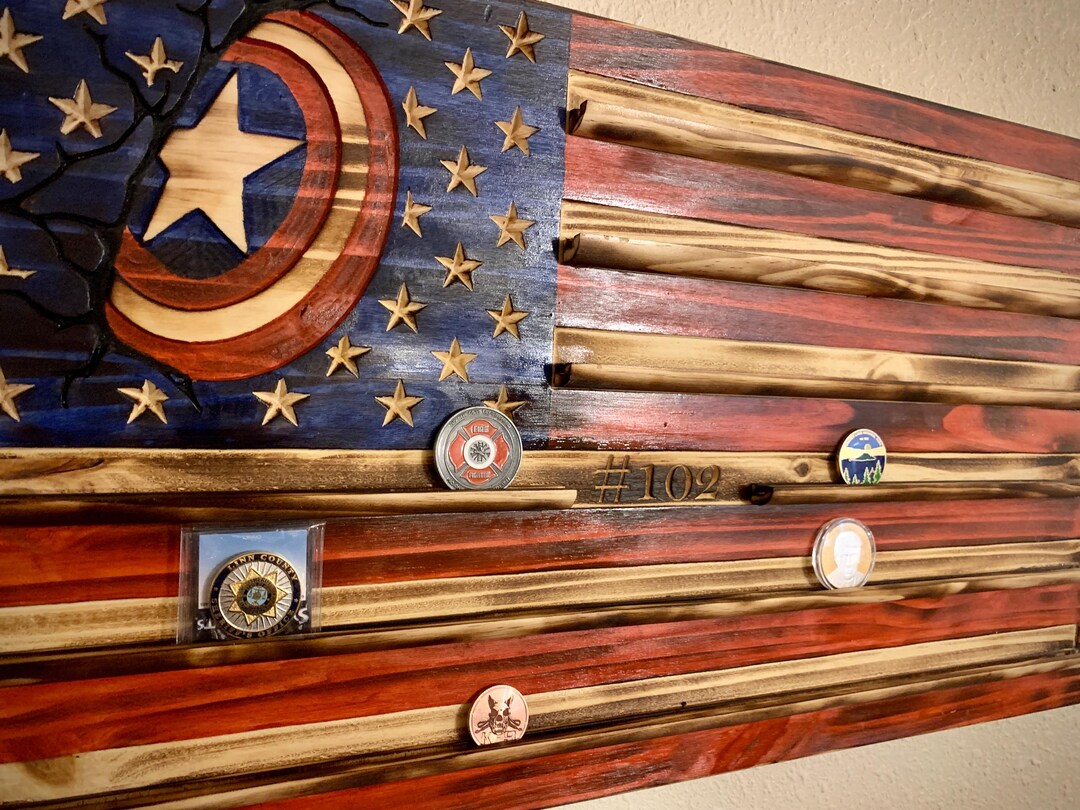 Wooden American Flag Challenge Coin Holder - Customizable Display Rack ...