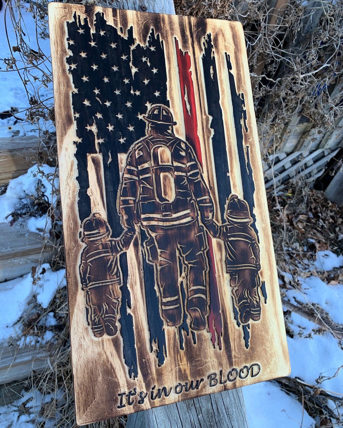 Rustic American Flag Plaques, Firefighter, Fire Department, Child ...
