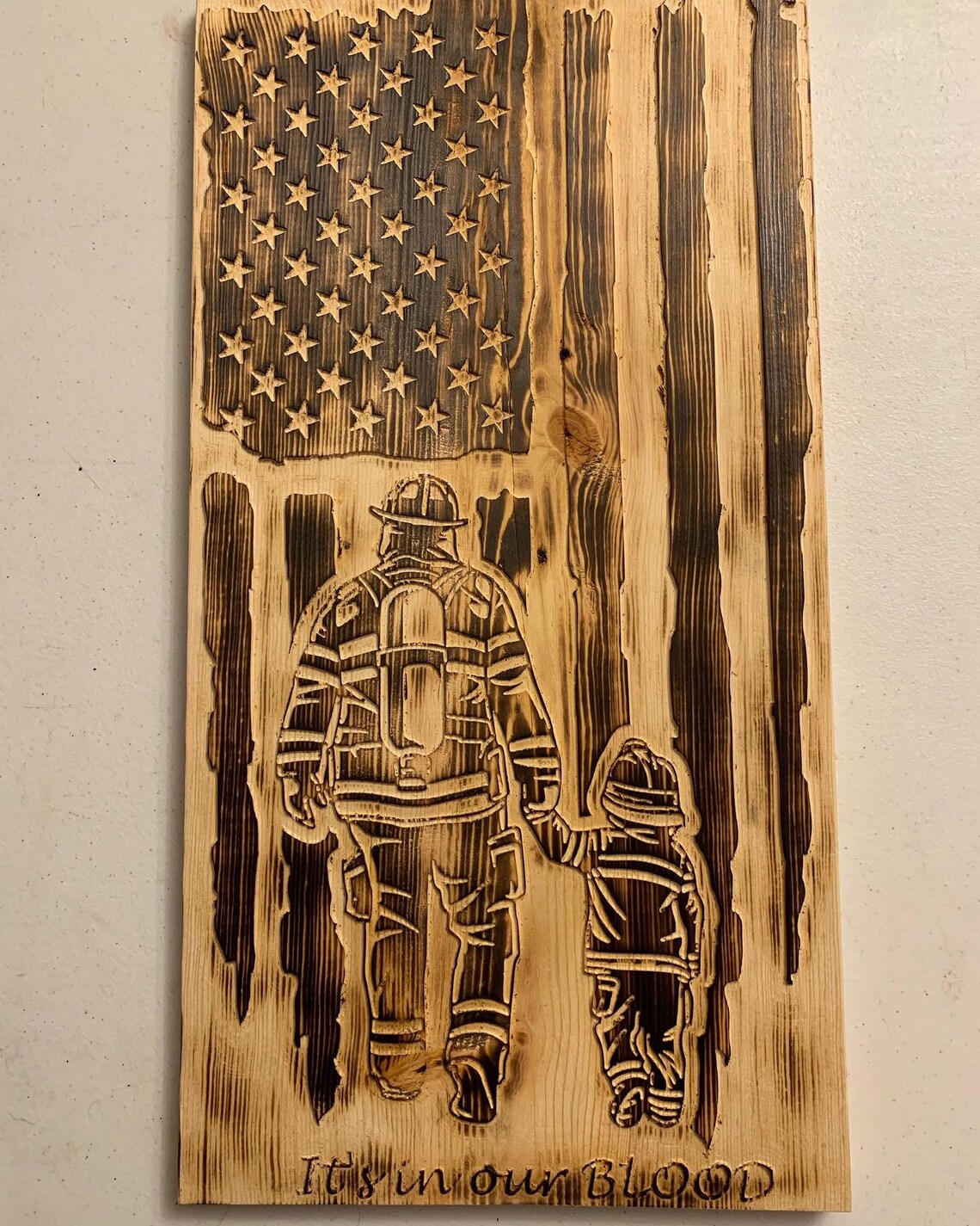 Rustic American Flag Plaques Firefighter Fire Department | Etsy