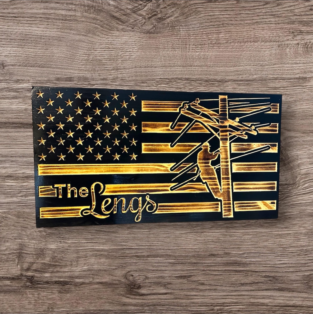 Rustic Carved Wooden American Flag – Lineman Tribute Design ...
