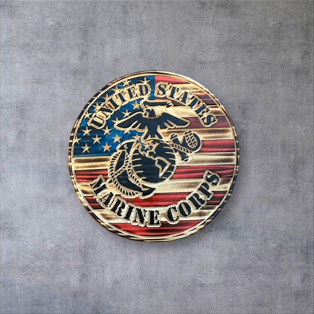 Rustic Wooden Plaque - US Marines Military - Patriotic Wall Art ...