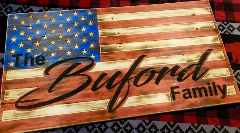 Carved Giant Family Name Flag. Customizable Rustic Flag - Etsy