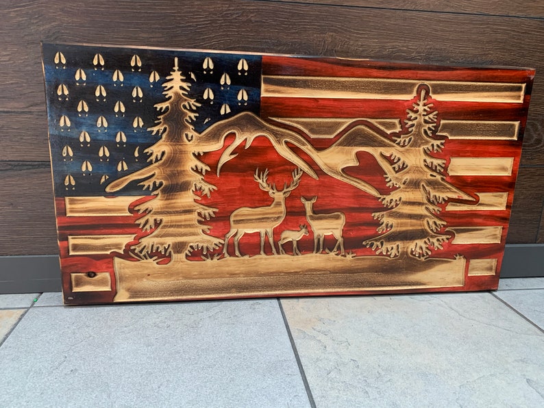 Beautiful Whitetail Deer Carved Flag. Other Animals Available. Custom ...