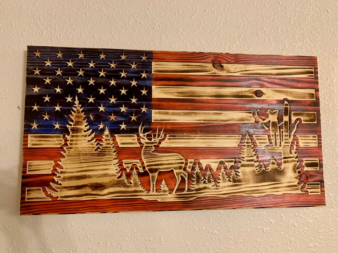 Beautiful Bow Hunter Carved Flag. Matthews, PSA Fred Bear Deer Hunting ...