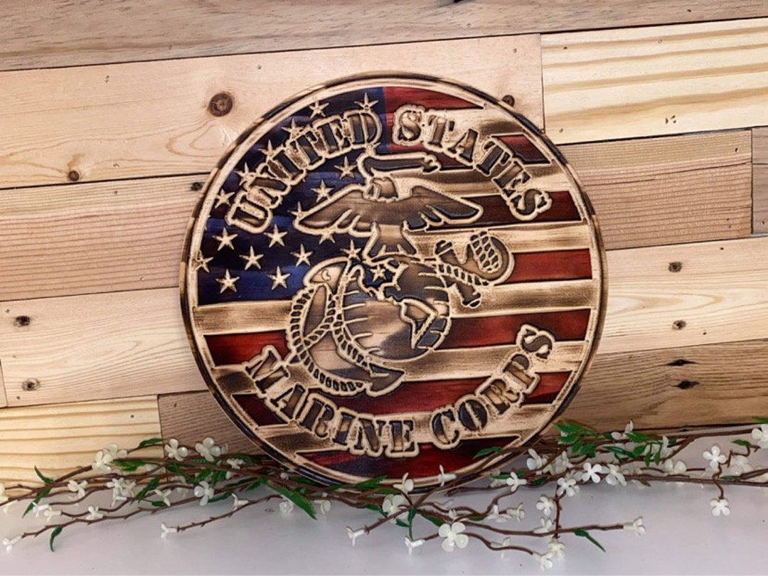 Rustic Wooden Plaque US Marines Military Patriotic Wall Art Distressed ...