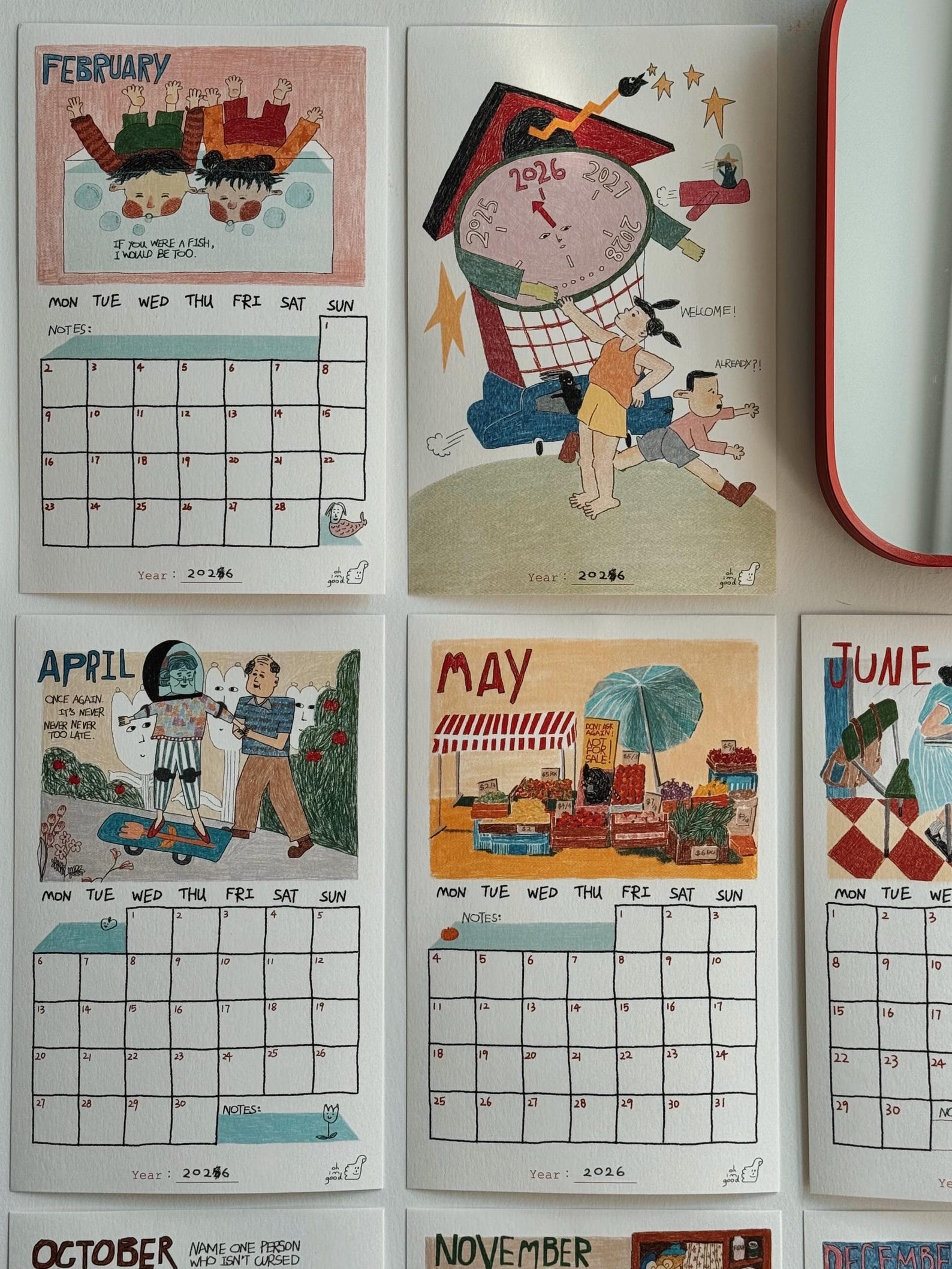 2026 Illustration Monthly Calendar. Wall Calendar. Cotton Paper ...
