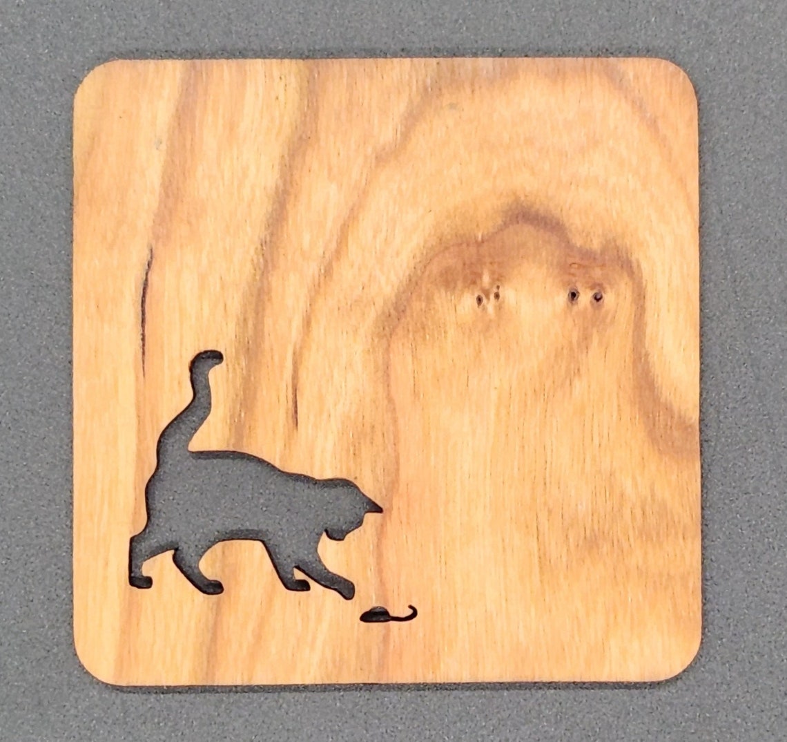 Laser Engraved Square Solid Walnut or Cherry Cat Coasters, Set of 4 - Etsy