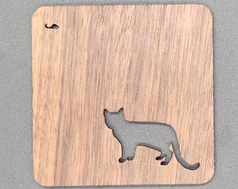 Laser Engraved Square Solid Walnut or Cherry Cat Coasters, Set of 4 - Etsy