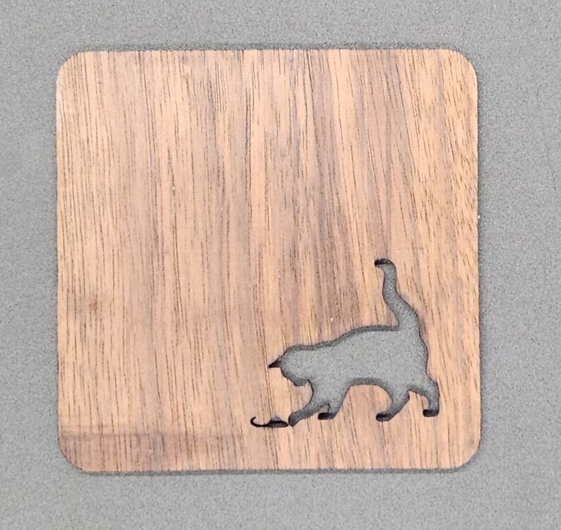 Laser Engraved Square Solid Walnut or Cherry Cat Coasters, Set of 4 - Etsy