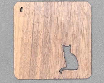 Laser Engraved Square Solid Walnut or Cherry Cat Coasters, Set of 4 - Etsy