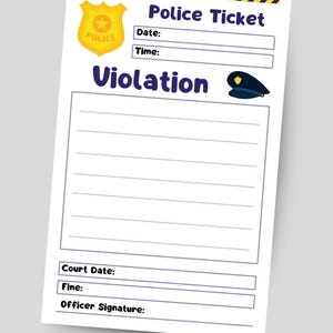 Printable Kids Pretend Playsheets - Police Ticket and Menu Order Form ...